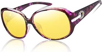 Duco 1220Y Lunettes de nuit ovales pour automobilistes, lunettes de vision nocturne, polaris&eacute;es, anti-&eacute;blouissement, HD, jaunes, lunettes de conduite de nu