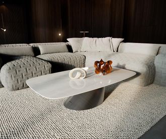 DELIFE Couchtisch Edge Boot 135x80 cm Keramik Onyx Champagne Conis Metallic Silber, Couchtische