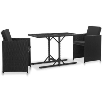 vidaXL Salon de jardin 3 pcs avec coussins R&eacute;sine tress&eacute;e Noir Vidaxl
