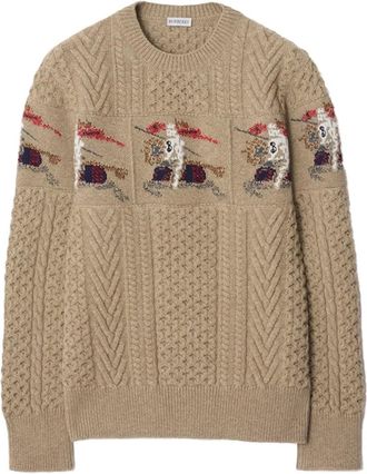 Burberry Aran Knit with Intarsia Motif Sweater - Beige