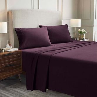 Superior 96 x 190 cm Flanell-Bettlakenset, Baumwolle, einheitlich violett