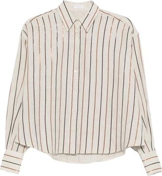 Brunello Cucinelli Femme, Blouses et Chemises, Beige, Taille: 36 FR Chemise en lin