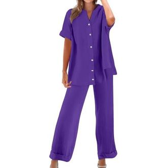 Generic Ensemble de pyjama 2 pi&egrave;ces &agrave; manches longues pour femme - V&ecirc;tement de d&eacute;tente tendance et confortable - Surv&ecirc;tement de nuit pour femme, violet, XXXXX