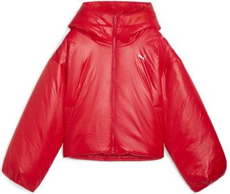 Puma Winterjacke Wardrobe Essentials Shiny Wattierte Kapuzenjacke Damen