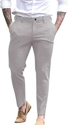 Generic Pantalon chino coupe ajustée pour homme - Pantalon décontracté classique à jambe droite - Flexible et confortable - Plusieurs couleurs - Pantalon chin