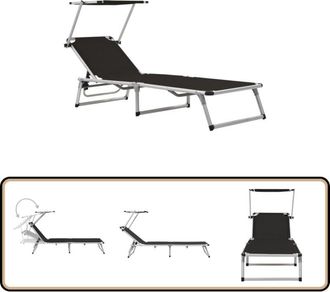 vidaXL Vidaxl - Sonnenliege Klappbar mit Sonnenschutz Alu und Textilene Schwarz - Sonnenliege - Gartenliege - Klappliege - Alurahmen - Textilene