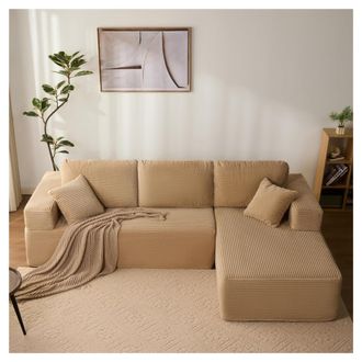 Generic Rahmenloses Bodensofa, Modulares L f&ouml;rmiges Ecksofa, mit Schlaffunktion, Cordstoff, Hautfreundlich und komfortabel, montagefrei, Zum Lesen(Hellbraun,S