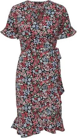 Only Only Femme Onlolivia S/S Wrap Dress Wvn Noos Robe, Noir/Aop : Red Shore Flower, 38 EU