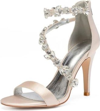 Generic Chaussures Mari&eacute;e Femmes Aiguille Haut High Ouvert Bout Stylet Sandales Mariage Dress Heels Chaussures 10.5 CM,Champagne,40 EU