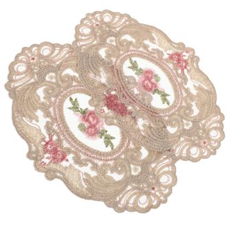 Soimiss 2 St&uuml;ck Vintage Tischsets aus Milchfasermaterial mit Spitzenstickerei Hitzebest&auml;ndig rutschfest Grau Beige Multifunktionale Untersetzer f&uuml;r Hochzeiten