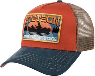 Stetson Casquette Trucker Canoe Homme - de Baseball Mesh Snapback, avec visi&egrave;re, visi&egrave;re Printemps-&eacute;t&eacute; - Taille Unique Bleu-Rouge