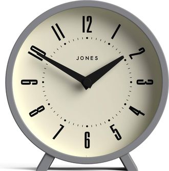 Jones Clocks Venus schreibtischuhr | Modernes rundes Design | Grau | Stilvoller retrolook für Regal, Tisch, kaminsims oder nachttisch