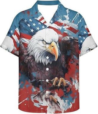 Keephen kewing Patriotique Drapeau USA Chemises Hommes/Femmes Aigle/Loup Impression 3D Chemise Hawaiienne Chemise &agrave; Boutons Cool Plage Vacances Col &agrave; Revers H