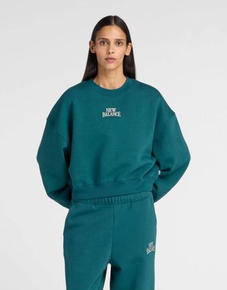 New Balance sweat col rond en polaire Trackside vert fonc&eacute;