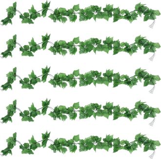 Valiclud Künstliche Weinblätter Aus Seide Realistische Grüne Rebe Für Wand Und Gartendekoration 5 Stück Langlebiges Laub Mit Hängendem Rattan