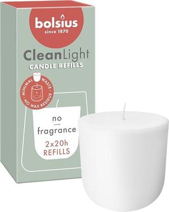 Bolsius Bolsius - CleanLight Zero Refill - Nachf&uuml;llbare Kerze ohne Duft - Nur Nachf&uuml;llungen - 2 Stk. - L&auml;nge Brenndauer 20 Stunden - Enth&auml;lt Nat&uuml;rliches Pflan