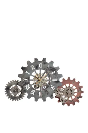 Ambia Home Wanduhr, Braun, Holz, Metall, Recyclingholz, 107x63 cm, Dekoration, Uhren, Wanduhren