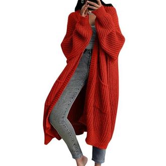 Generic Cardigan long surdimensionn&eacute; pour femme, l&eacute;ger avec poche pour lautomne et lhiver, Rouge, XXL