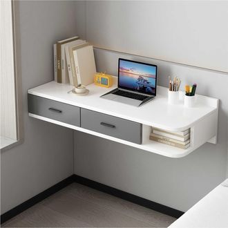 Generic Hängender Schreibtisch mit 2 Schubladen, schwebender Nachttisch, Schminktisch, wandmontierter Laptoptisch, Beistelltisch for Schlafzimmer und Wohnzimm