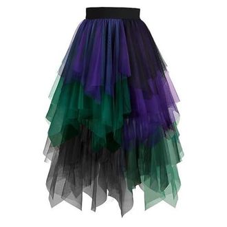 Generic Jupe longue en tulle pour femme - Costume de paon - Jupe haute et basse - Jupe irr&eacute;guli&egrave;re - Jupe superpos&eacute;e - Multicolore - Ligne A - Jupe pliss&eacute;e - 