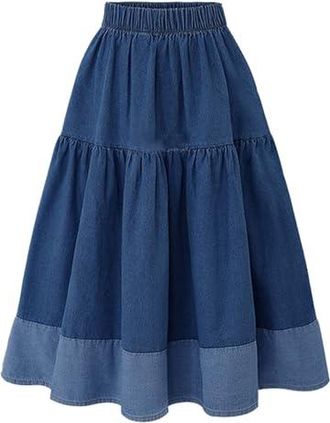 Generic 2026 Jupe en jean pour femme, grande taille, extensible, décontractée et polyvalente, avec ourlet à pompons, tendance, confortable, design haut-bas, n