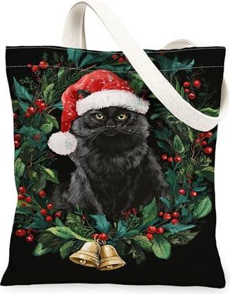 Generic Sac fourre-tout en toile sur le th&egrave;me des vacances, sacs &agrave; provisions r&eacute;utilisables, design vintage festif l&eacute;ger et lavable pour G, Noir/blanc, 13x15 