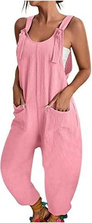 Generic Combinaison Pantalon Femme Chic Et &Eacute;l&eacute;gant Jumpsuit Droit Fluide D&eacute;t&eacute; sans Manches Couleur Unie Slim Combipantalon Rompers avec Poches D&eacute;contract&eacute;e Pl