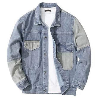 Generic Veste en jean homme oversize, manteau en jean d&eacute;contract&eacute;, veste denim, haut &agrave; manches longues, bleu, taille 4XL