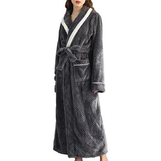 Generic Robe Longue Femme Manches Longues Ceinture Color Block Polaire Texturée Hiver avec Poches