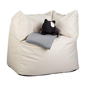 Relaxdays Sitzsack XXL, Bodenkissen zum Liegen, Leinen-Optik, Füllung, für Erwachsene, Riesensitzkissen 550 l, cremeweiß