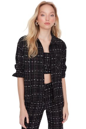 Trendyol Trendyol Damen Woman Regular Standard Collar Woven Shirt Hemd, Black, 36