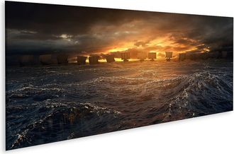 Islandburner Bild auf Leinwand Wikinger Schiffe Unter Sturm Horizont Stürmischer Ozean Kinderzimmer Leinwandbild Wandbild Prime Bilder für Wohnzimmer etc
