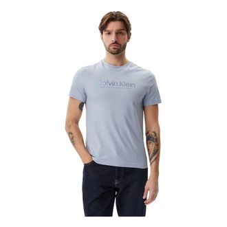 Calvin Klein Homme, Tops, Bleu, Taille: M T-shirt Logo Bleu en Coton R&eacute;g&eacute;n&eacute;ratif