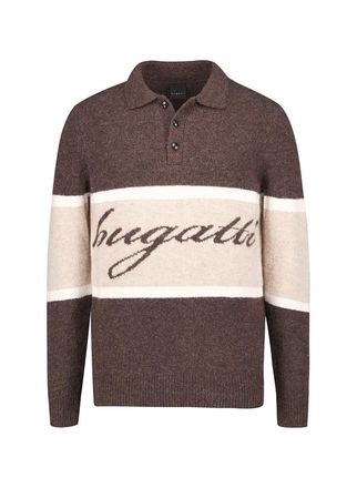 Bugatti Herren Pullover braun Alpaka-Wolle Gemustert