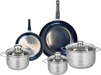 Fackelmann ELO 9726950 Batterie de cuisine 5 pi&egrave;ces, Ensemble de 2 Po&ecirc;les de cuisson 20 et 28 cm et 3 faitouts 14, 16 et 20 cm Elo Prima Brillant, inox, inductio