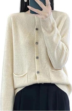 Generic Cardigan en tricot &agrave; col rond et manches longues pour femme, beige, S