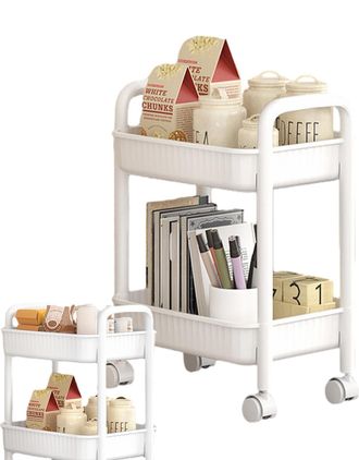 Generic K&uuml;chenwagen mit R&auml;dern: Rutschfester Mehrzweckwagen mit 2 Ebenen, ergonomischer Aufbewahrungswagen mit R&auml;dern, kleines Regal f&uuml;r Zuhause, Schlafzimmer
