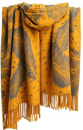 GFM Châle très doux en texture cachemire pour lautomne et lhiver - Conception de plumes de paon (Pckshl-mtd-moutarde)