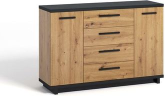 Furnix Kommode inelo K2D4SZ Sideboard mit Schubladen Türen Schwarz Mat/Artisan - Furnix