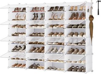 Songmics Schuhregal, Schuhschrank, f&uuml;r Garderobe und Eingangsbereich, anpassbar, 16 F&auml;cher, f&uuml;r bis zu 64 Paar Schuhe, wolkenwei&szlig;-transparent LPC045WH01