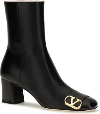 Valentino Garavani Womens Black Calf Leather Bos Taurus Ankle Boots