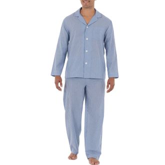 Fruit Of The Loom Herren Langärmliges Pyjama-Set aus breitem Stoff Pyjamaset, blau gestreift, X-Large