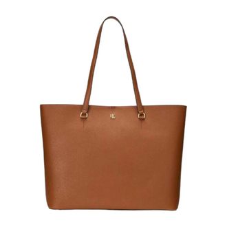 Ralph Lauren Leder Tote Tasche mit goldfarbenem Metalllogo - - Bags - Damen - Braun - ONE SIZE