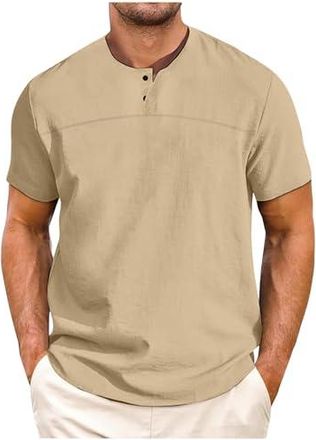 Generic Meilicloth T-shirt en lin pour homme - Manches courtes - Chemise d&eacute;t&eacute; &agrave; manches courtes - Chemise de plage - Chemise d&eacute;contract&eacute;e - Pour les vacances 