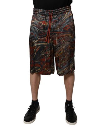 Dolce & Gabbana Mens Multicolor Marble Print Trouser Bermuda Shorts Polyester