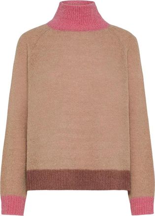 Ni&ugrave; Hochgeschlossener Pullover aus Alpaka mit Kontrastdetails - - Knitwear - Damen - Mehrfarbig - L