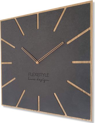 FlexiStyle Moderne gro&szlig;e Wanduhr Exact ECO 50cm, Stille, Wohnzimmer, Schlafzimmer, Made in EU (Schwarz (Antracyt) & Holz Eiche)