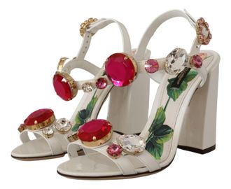 Dolce & Gabbana Womens White Leather Crystal Keira Heels Sandals Shoes