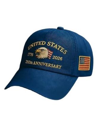 Generic Chapeau unisexe imprim&eacute; drapeau am&eacute;ricain 250e anniversaire casquette patriotique r&eacute;glable, noir fonc&eacute;, M