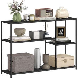 HOMCOM Console meuble &eacute;troite &agrave; 4 niveaux style industriel cadre en acier, 110 x 30 x 75 cm, noir-Noir